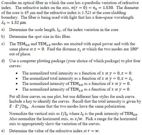 Consider An Optical Fiber In Which The Core Has A Chegg