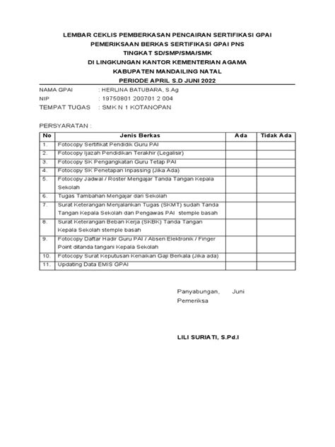 Berkas Sertifikasi Gpai Smk N 1 Kotanopan Pdf