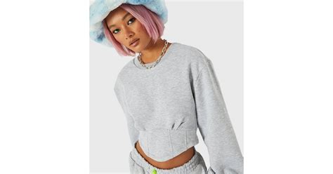 Skinnydip Grey Diamanté Star Crop Corset Sweatshirt New Look