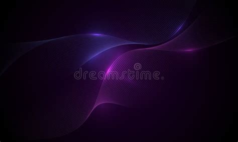 Dark Abstract Technology Background With Glowing Blue And Pink Wavy Lines Stock Vector