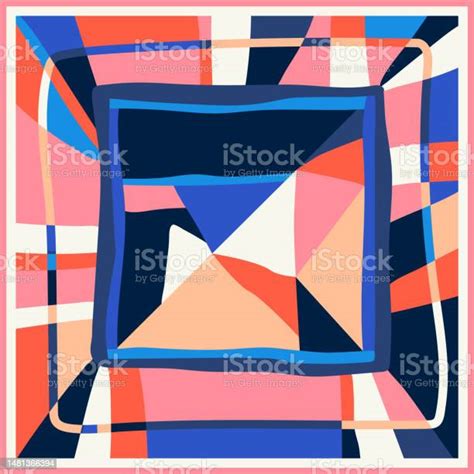 기하학적 스타일 추상 다채로운 모양 패턴 디자인 트렌디 한 파스텔 블루와 핑크 컬러 유행 기하학적 실크 스카프 두건 파울 라드