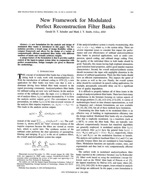 Pdf New Framework For Modulated Perfect Reconstruction Filter Banks