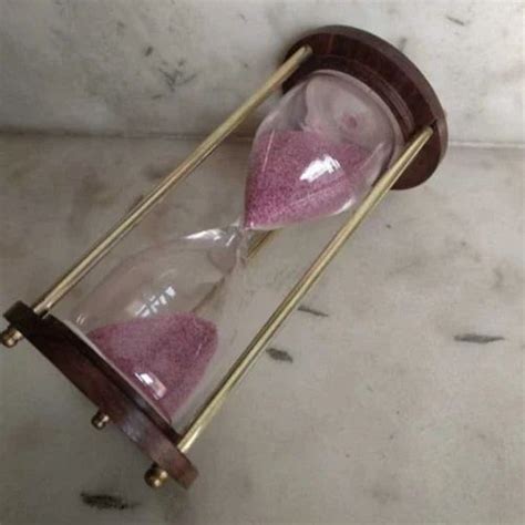 Brown And Silver Wooden Brass And Glass 20cm Brass Sand Timer Size Dimension 5 Cm Base