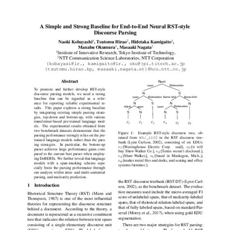 a simple and strong baseline for end to end neural rst style discourse parsing acl anthology