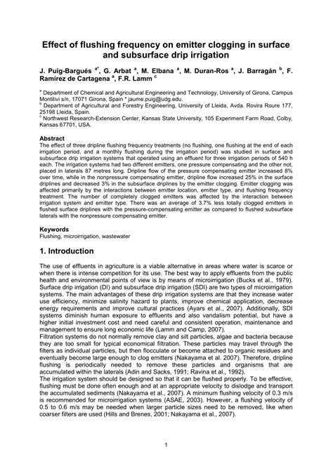 Pdf Effect Of Flushing Frequency On Emitter Clogging In Surface And