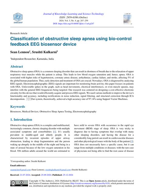Pdf Classification Of Obstructive Sleep Apnea Using Bio Control