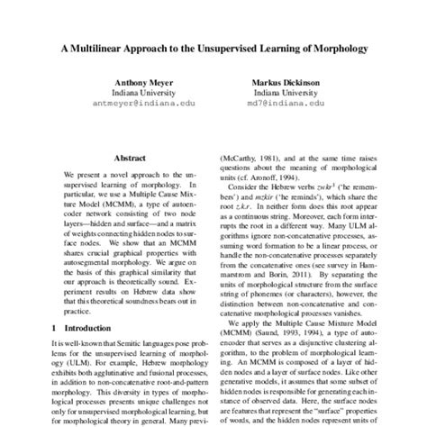 A Multilinear Approach To The Unsupervised Learning Of Morphology Acl Anthology