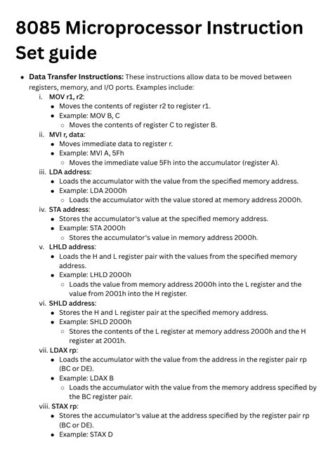 Solution 8085 Microprocessor Instruction Set Guide Studypool