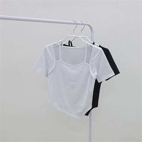 룸제이 유니크힙꾸안꾸섹시레이어드룩 모리셔스 슬림핏 사선 언발 절개 볼레로 스퀘어넥 홀터넥 초커넥 크롭 반팔티