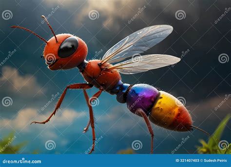 Migrating Ant Soars Across Vibrant Landscapes And Rainbows Stock Illustration Illustration Of