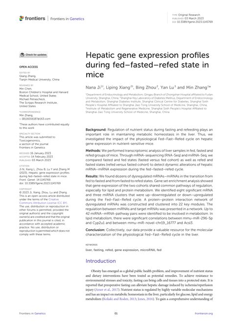 Pdf Hepatic Gene Expression Profiles During Fed Fasted Refed State In