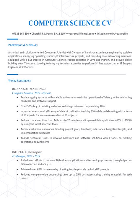 Computer Science Cv Example Free Template And How To Write