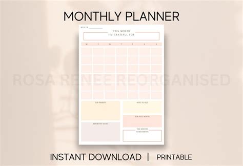 Monthly Planner Printable Peach Nude Monthly To Do List For Work Personal Life Productivity