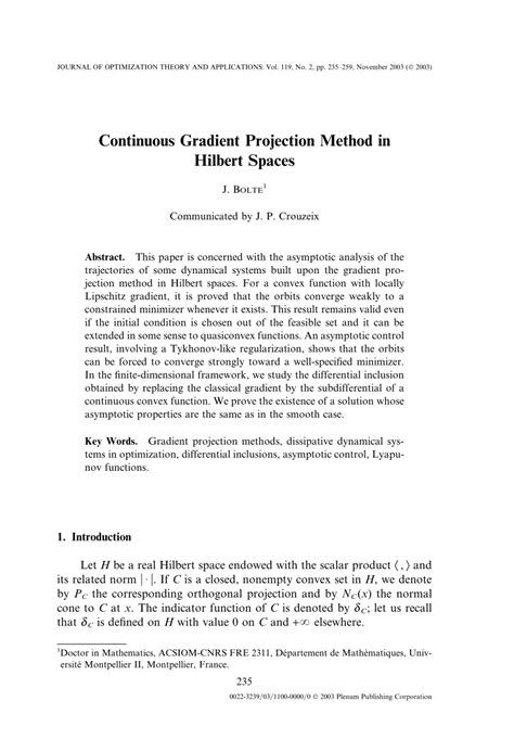 Pdf Continuous Gradient Projection Method In Hilbert Spaces