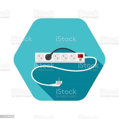 빨간색 스위치 두 개의 Usb 커넥터와 청록색 배경에 그림자 현대 5 소켓 전기 연장 코드 유형 F의 아이콘입니다 0명에 대한 스톡 벡터 아트 및 기타 이미지 Istock