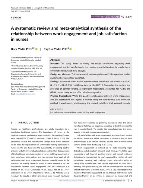 Pdf A Systematic Review And Meta Analytical Synthesis Of The Relationship Between Work