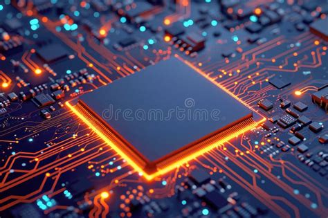 Illuminated Cpu On A Detailed Circuit Board Stock Illustration Illustration Of Data