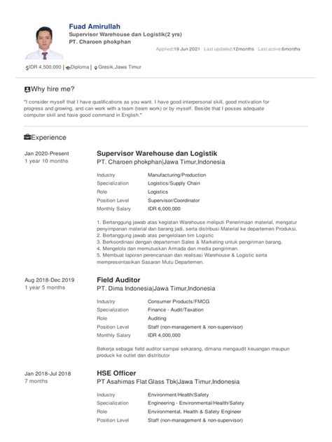 Supervisor Logistik Berpengalaman Di Jawa Timur Pdf Bisnis