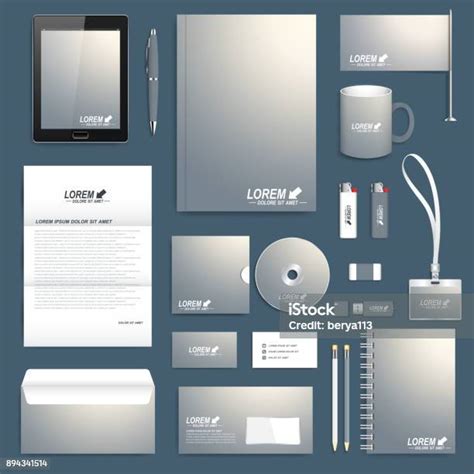 벡터 기업의 정체성 서식 파일의 빈 집합입니다 현대 디자인 프레 젠 테이 션 브로슈어 전단지 봉투 카드 배지 컵 태블릿 Pc 펜 연필 편지지 깨끗 한 모형 신분에 대한 스톡