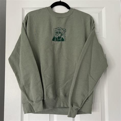 Embroidered Killua Sage Green Sweatshirt Hanes Depop