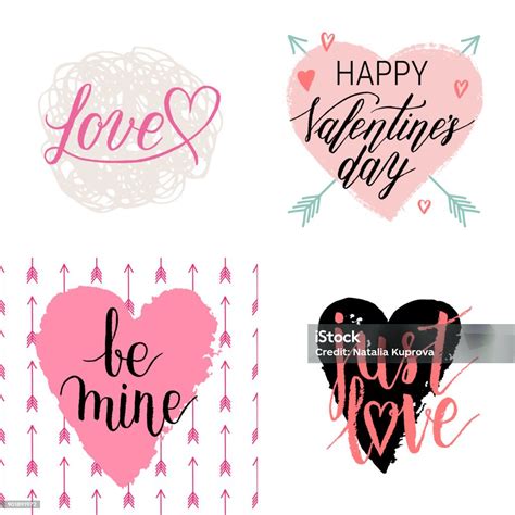 해피 발렌타인 데이 그냥 인사말 카드를 사랑 내 것 수채화와 포스터 손으로 그려진된 얼룩 마음 손 글자와 벡터 배경입니다 설정