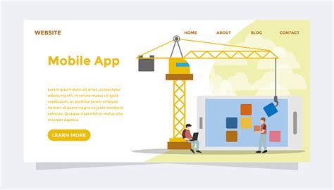 모바일 애플 리 케이 션 개발 개념입니다 벡터 일러스트 레이 션을 사용할 준비가 배경 배경 화면 방문 페이지 웹 배너 카드 및 다른 창조적인 작업에 적합 합니다 개발에 대한