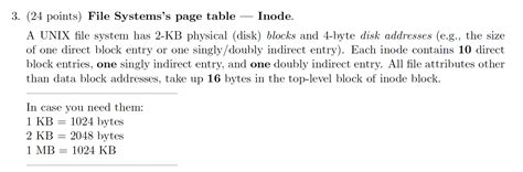 Solved 24 Points File Systemss Page Table Inode A Unix