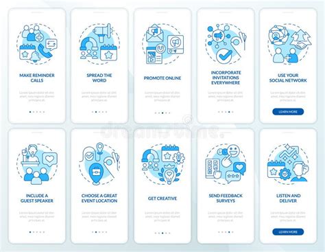 Increasing Meeting Attendance Blue Onboarding Mobile App Screen Set