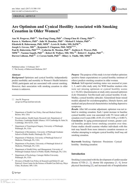 Pdf Are Optimism And Cynical Hostility Associated With Smoking