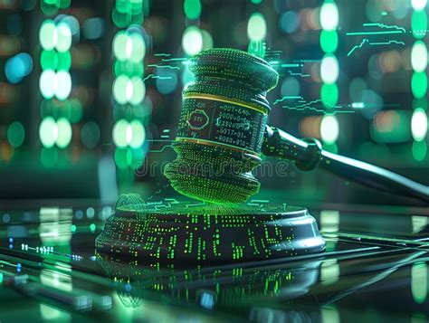 futuristic ai powered digital judge s gavel with circuit board aesthetics stock illustration