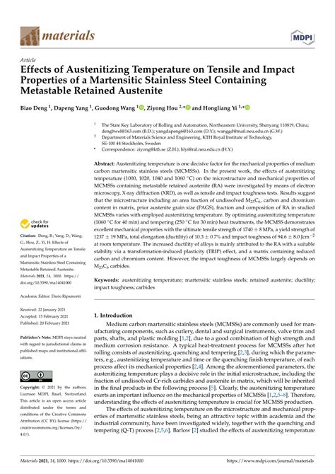 Pdf Effects Of Austenitizing Temperature On Tensile And Impact Properties Of A Martensitic