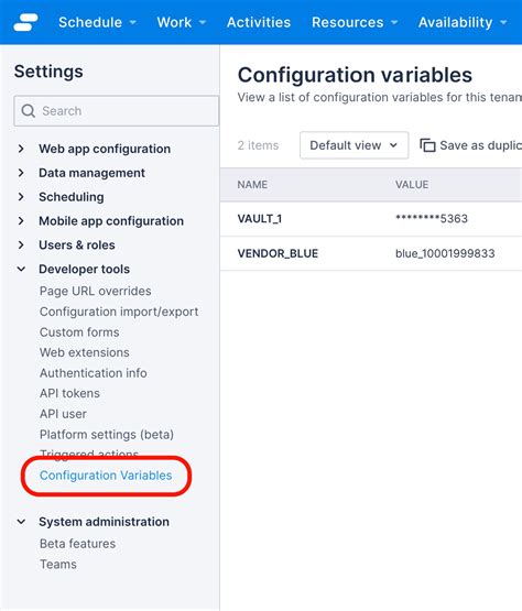Manage Configuration Variables Skedulo Documentation