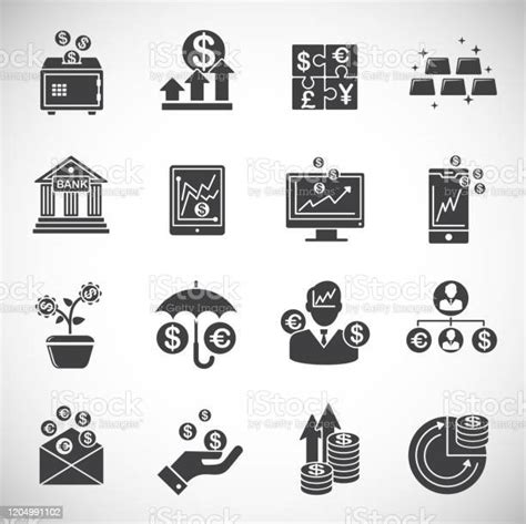 그래픽 및 웹 디자인에 대한 배경에 설정 투자 관련 아이콘 웹 또는 모바일 앱에 대한 창조적 인 일러스트 개념 기호입니다 가방에 대한 스톡 벡터 아트 및 기타 이미지