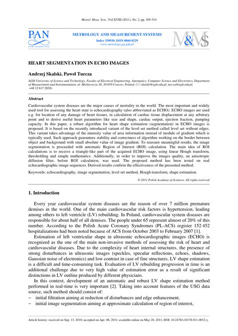 Pdf Heart Segmentation In Echo Images