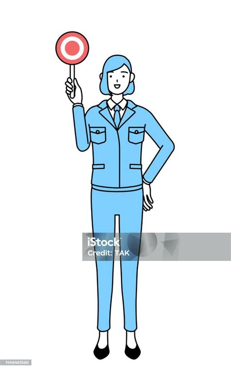 정답을 보여주는 가단성 막대기를 들고 작업복을 입은 여성의 간단한 선 그리기 그림 It 지원에 대한 스톡 벡터 아트 및 기타