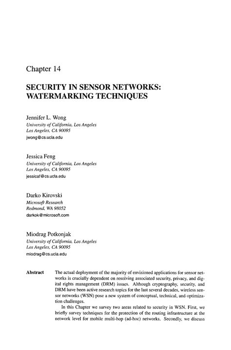 Pdf Security In Sensor Networks Watermarking Techniques