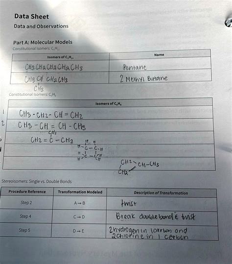 Solved Data Sheet Data And Observations Part A Molecular Models