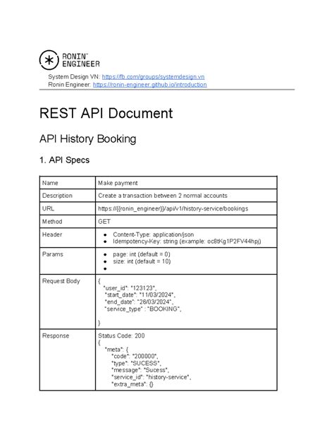 HIstory Booking REST API Document System Design VN Fb Groups Systemdesign Vn Ronin Studocu