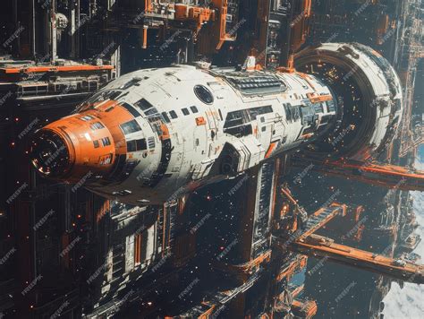 Intergalactic Spaceship Docking At Massive Futuristic Space Station Premium Ai Generated Image