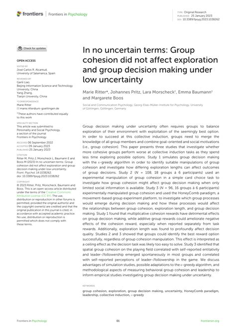 Pdf In No Uncertain Terms Group Cohesion Did Not Affect Exploration And Group Decision Making