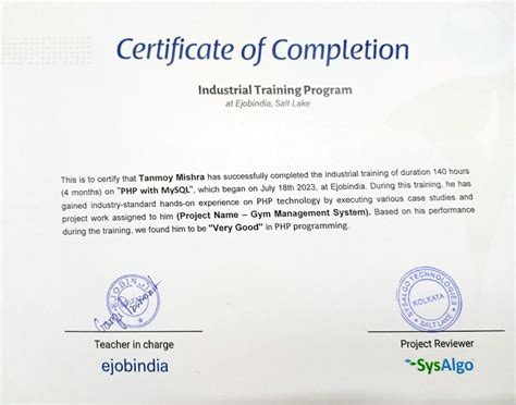 Tanmoy Mishra On Linkedin Professionalgrowth Php Mysql Ejobindia Certificateofcompletion