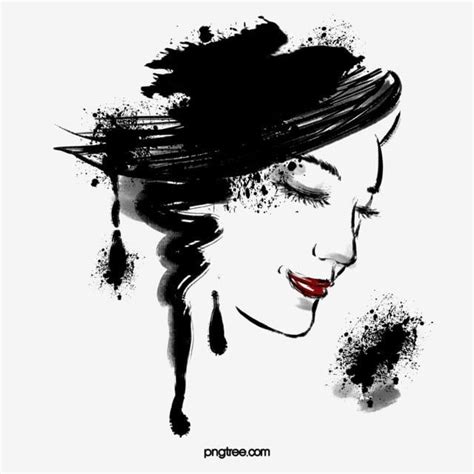 잉크 브러시 여자 일러스트 붉은 입술 잉크 얼룩 잉크 장식 Png 일러스트 및 Psd 이미지 무료 다운로드 Pngtree 잉크 그림 브러시