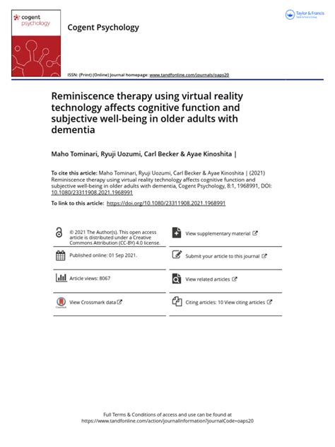 Reminiscence Therapy Using Virtual Reality Technology Affects Cognitive Function And Subjective
