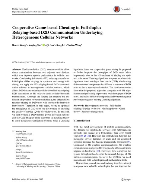 Pdf Cooperative Game Based Cheating In Full Duplex Relaying Based D2d Communication