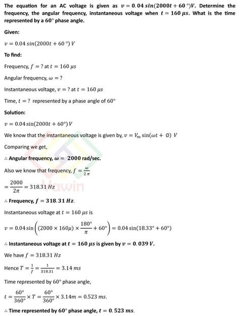 The Equation For An Ac Voltage Is Given As V004sin2000t60 Degreev