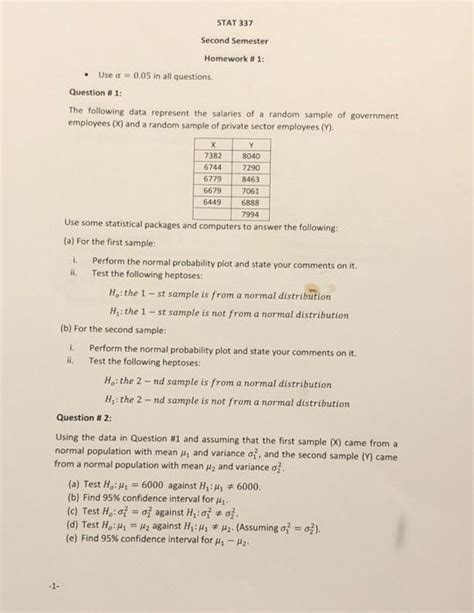 Solved Stat 337 Second Semester Homework 1 • Use A 0 05