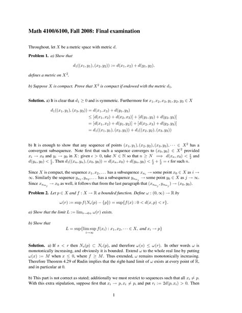 Final Exam With Solution Real Analysis Fall 2008 Math 4100 Docsity