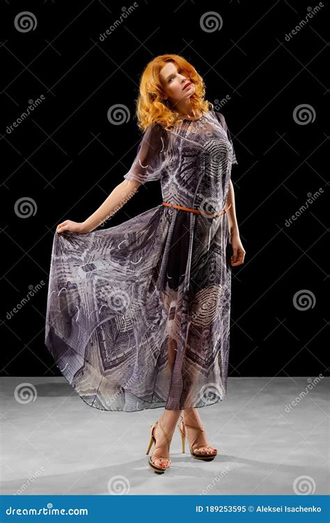 Red Hair Model Posing In Fashion Dress Stock Image Image Of Fulllength Ginger