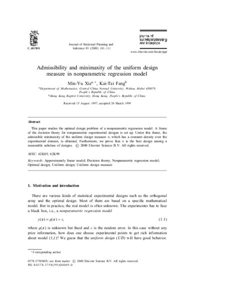 Pdf Admissibility And Minimaxity Of The Uniform Design Measure In Nonparametric Regression