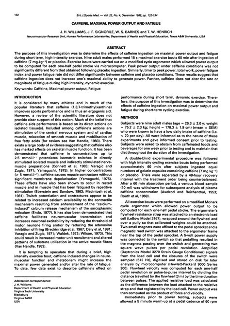 Pdf Caffeine Maximal Power Output And Fatigue
